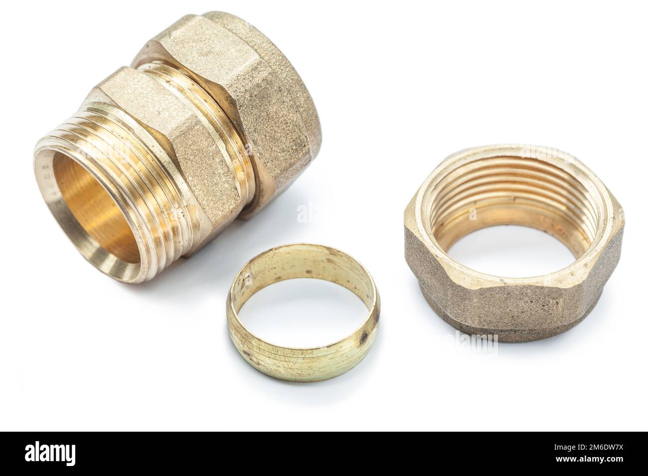 brass pipe connector isolated on white Stock Photo - Alamy