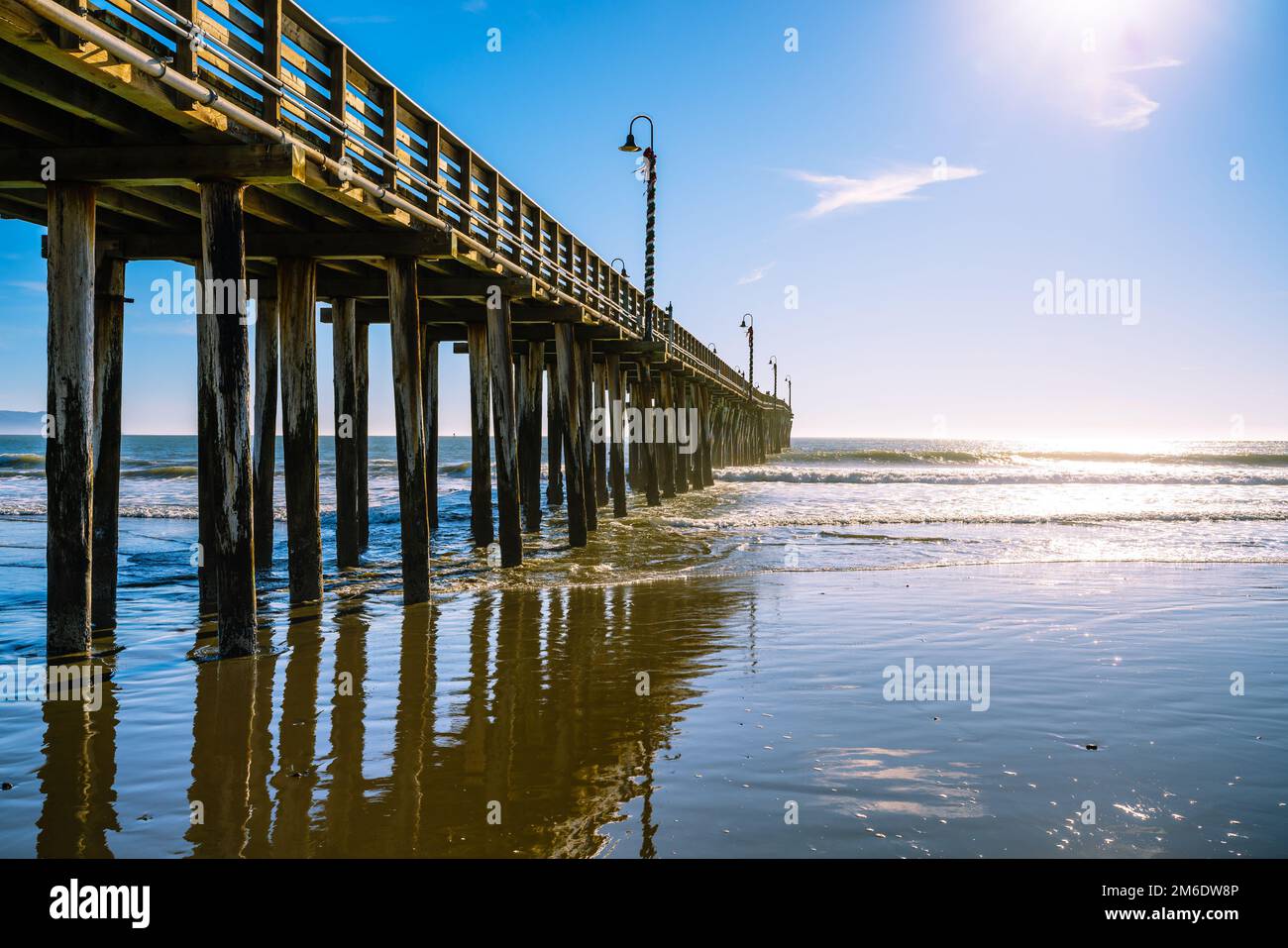 Under the pier. Cayucos beach on California's Central coast Stock Photo ...