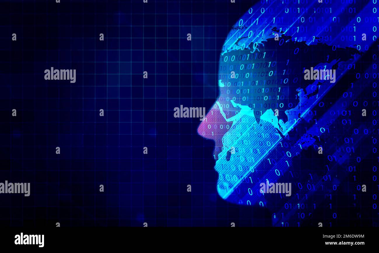 Business technology background.Human head digital network presentation ...