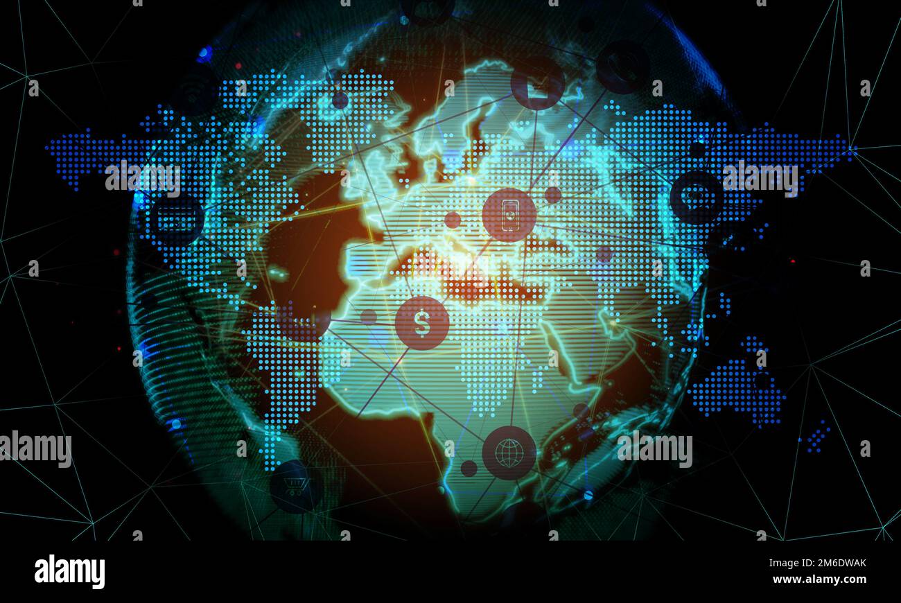 Abstract world map news corporate background.Business digital network presentation.Global cyber ...