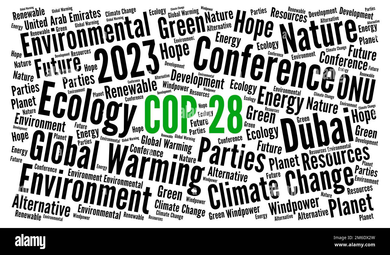 COP 28 in Dubai United Arab Emirates world cloud Stock Photo - Alamy