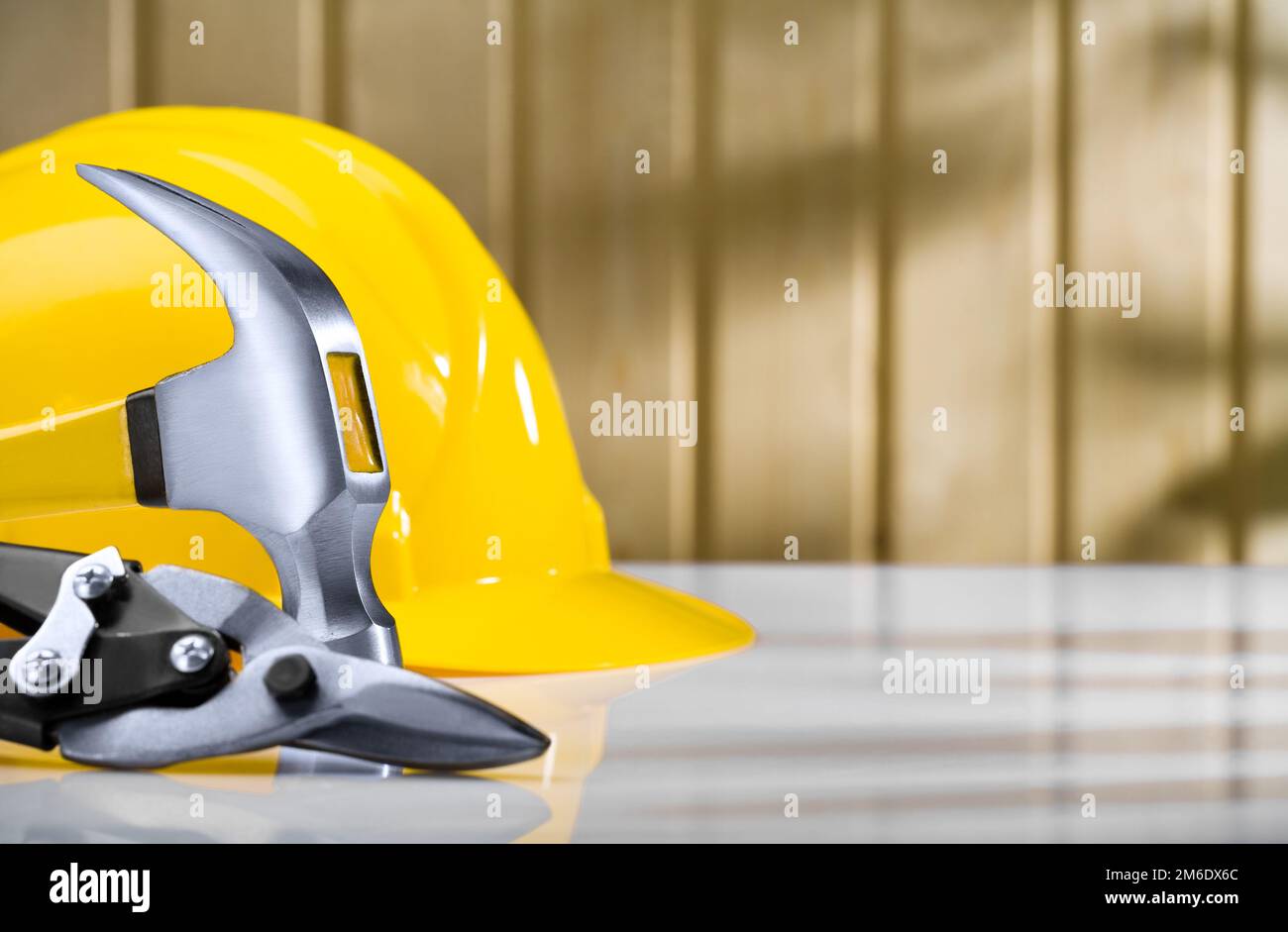 hammer and metall cutter with helmet Stock Photo - Alamy