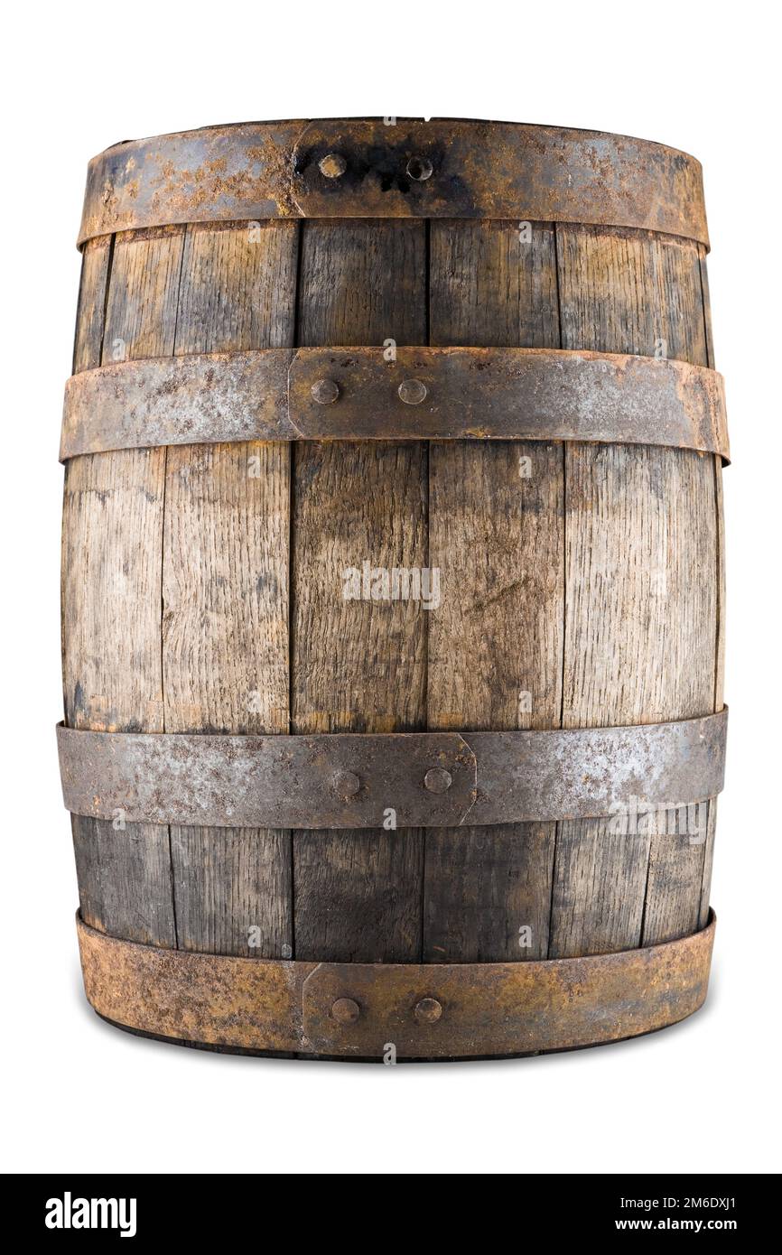 old barrel isoalted on a white background Stock Photo - Alamy
