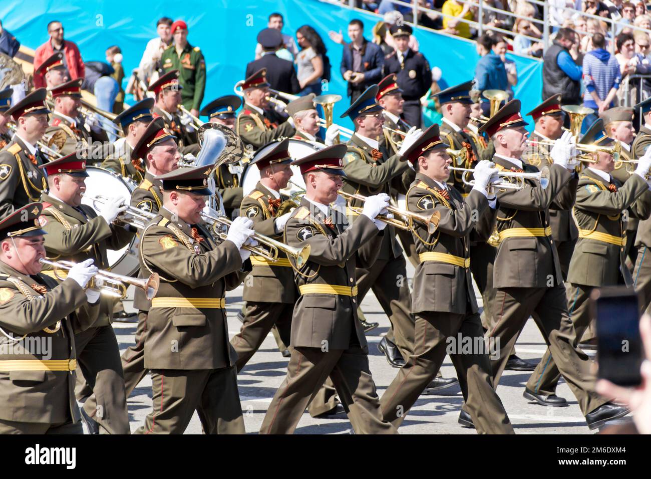 Russian military orchestra march at the parade on annual Victory Day ...