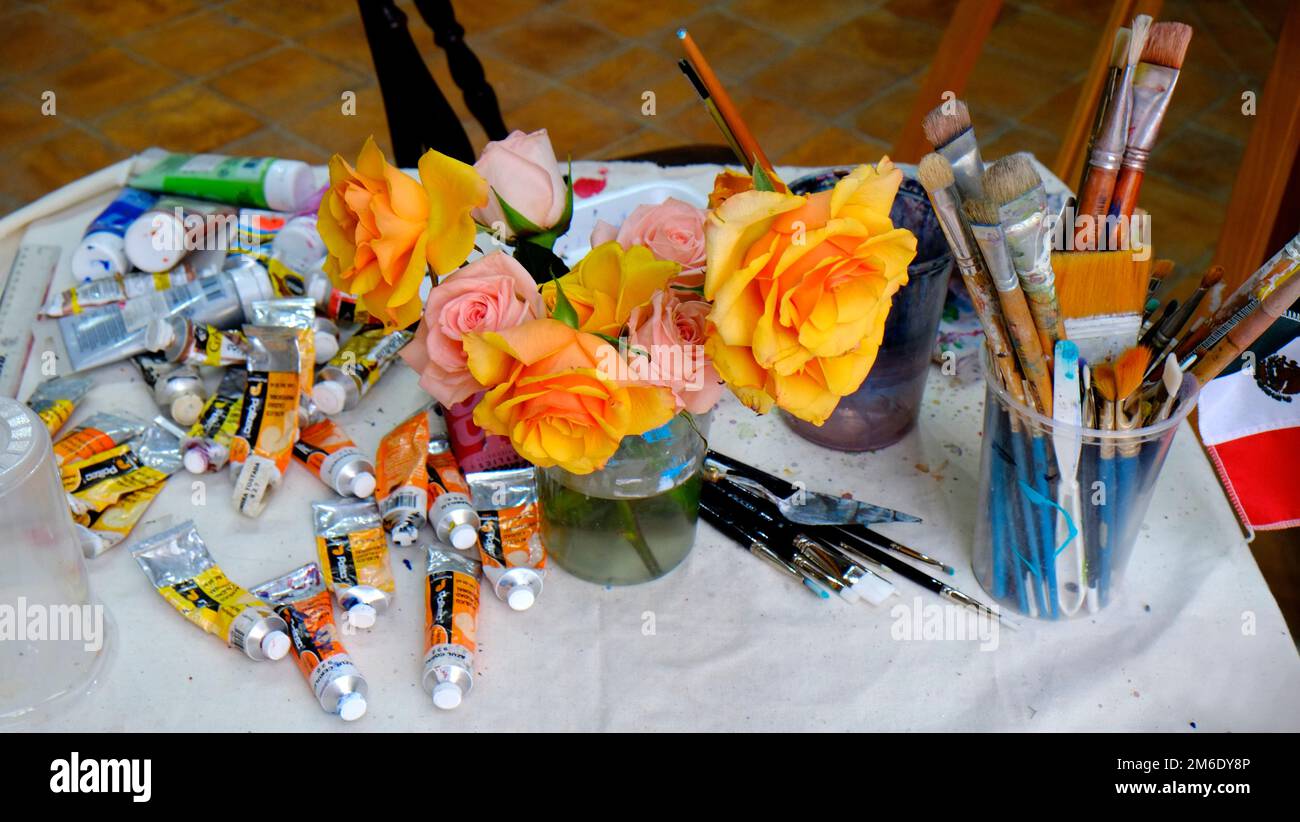 Painting material, painting utensils Stock Photo - Alamy