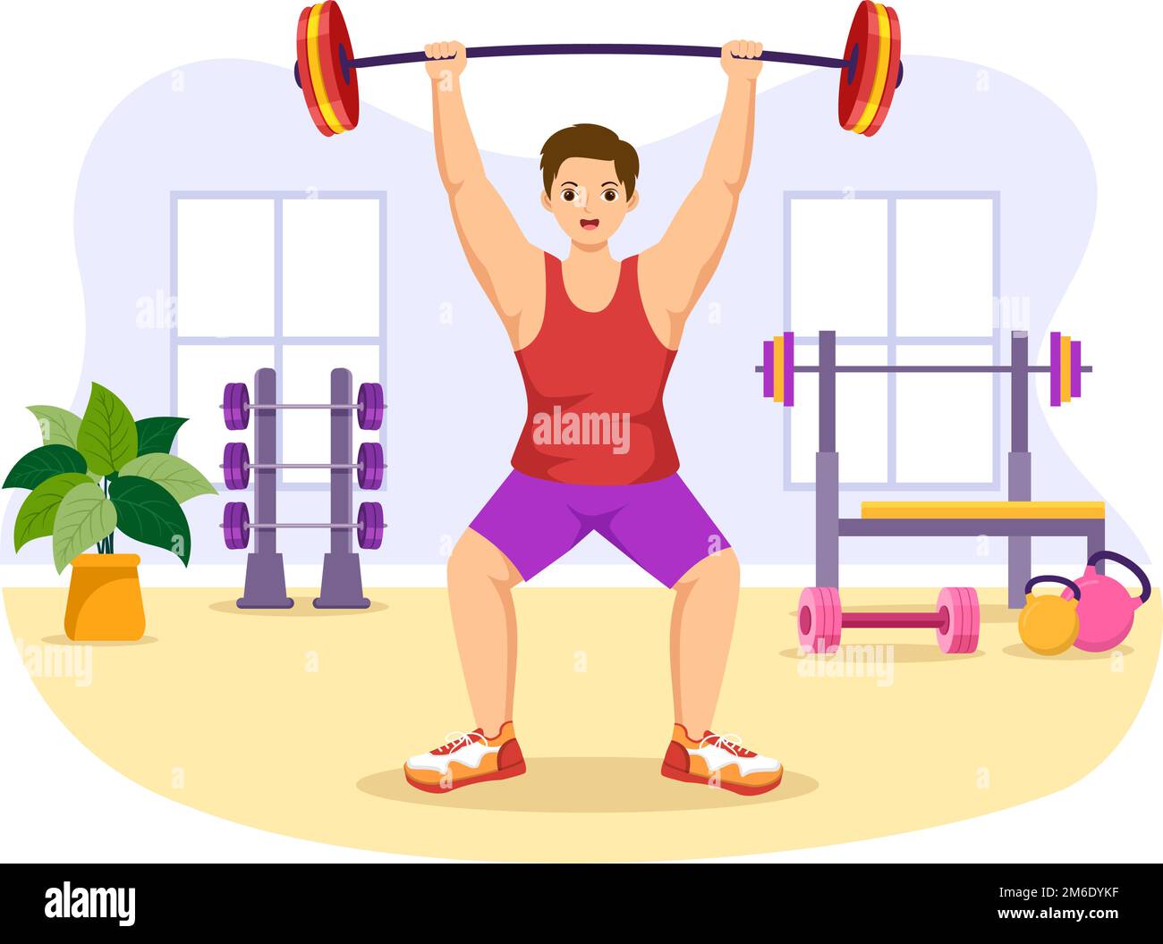 Weightlifting Sport Illustration with Athlete Lifts a Heavy Barbell ...