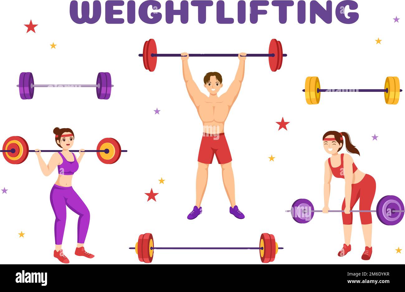 Weightlifting Sport Illustration with Athlete Lifts a Heavy Barbell ...