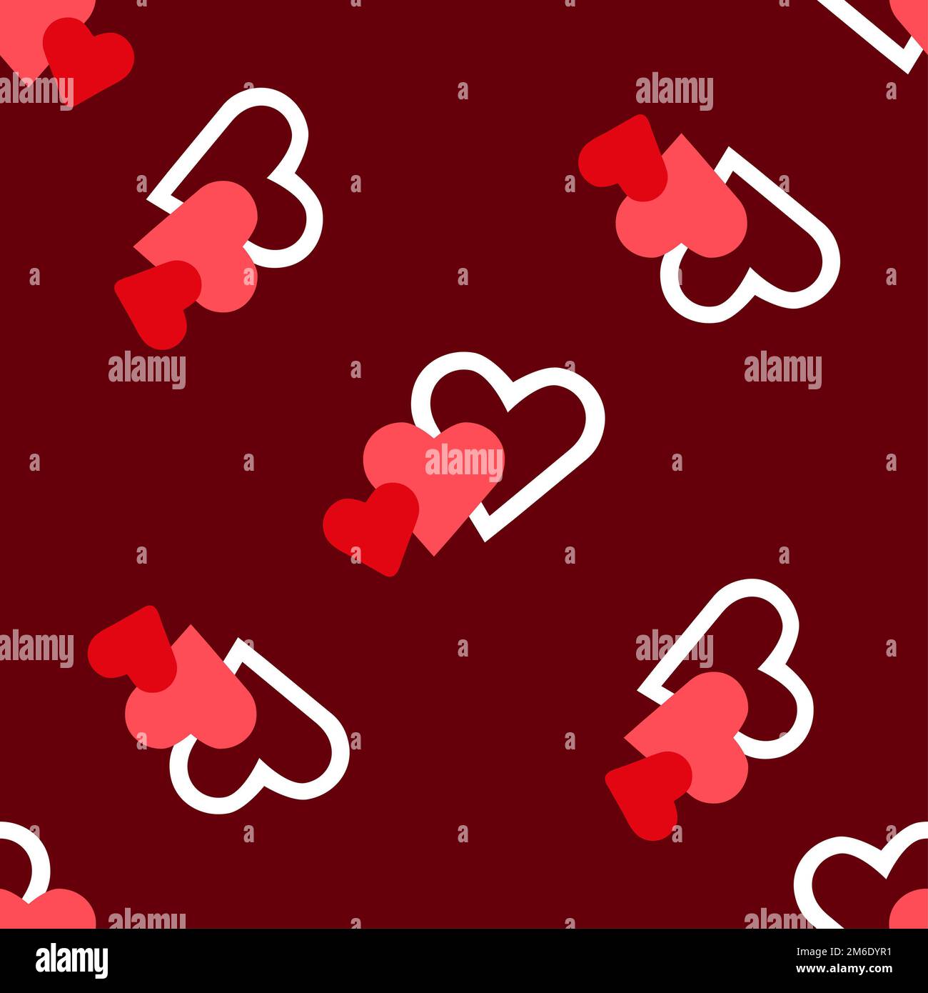 Valentines day red hearts background, vector seamless pattern Stock ...