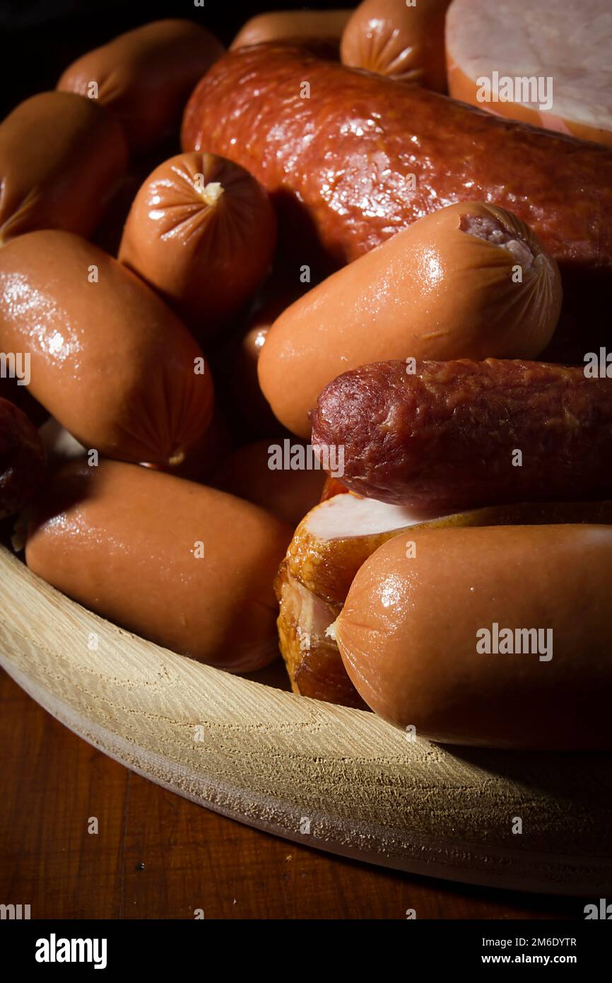 Different smoked pork sausages hi-res stock photography and images - Alamy