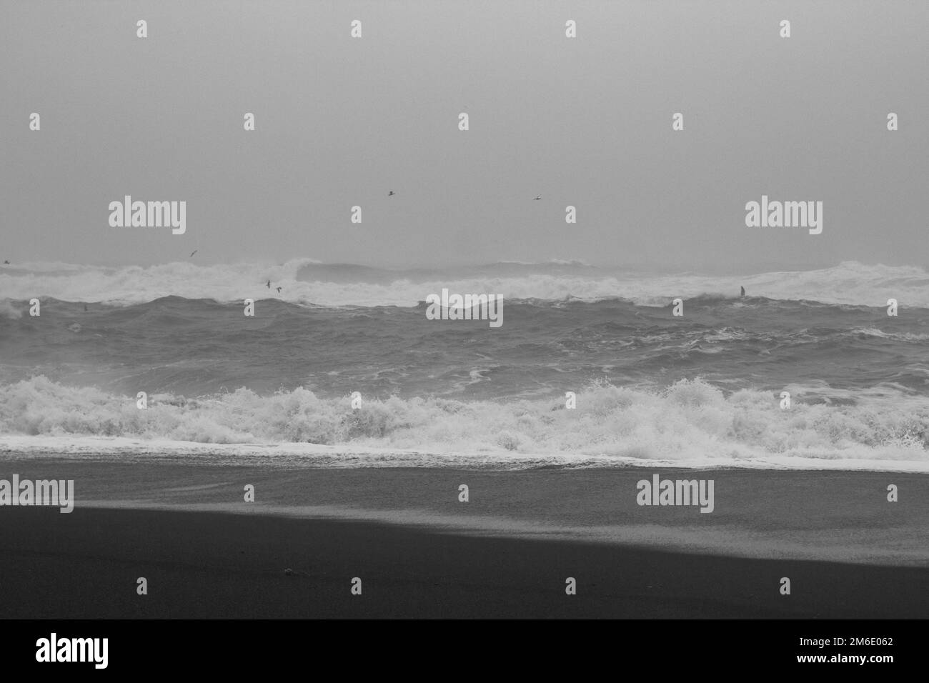 Rolling waves and storm monochrome landscape photo Stock Photo - Alamy