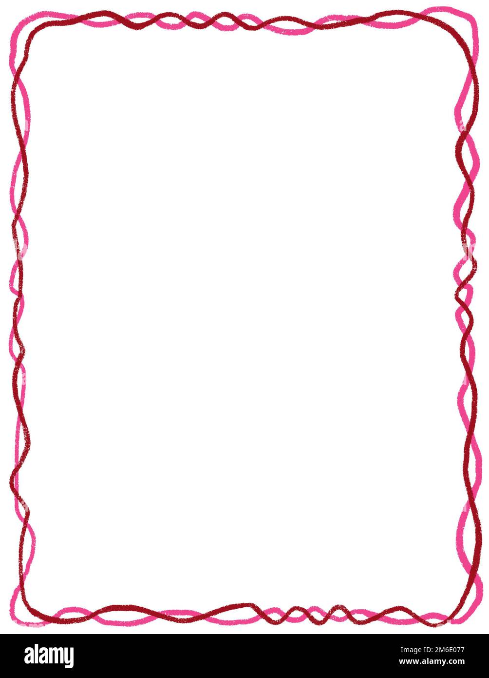 Hand drawn St Valentine Day page frame border. Pink red heart love kiss ...