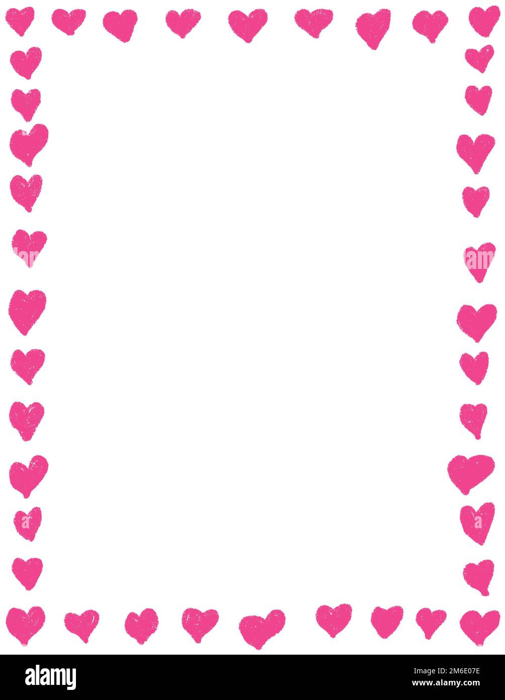 Hand drawn St Valentine Day page frame border. Pink red heart love kiss ...