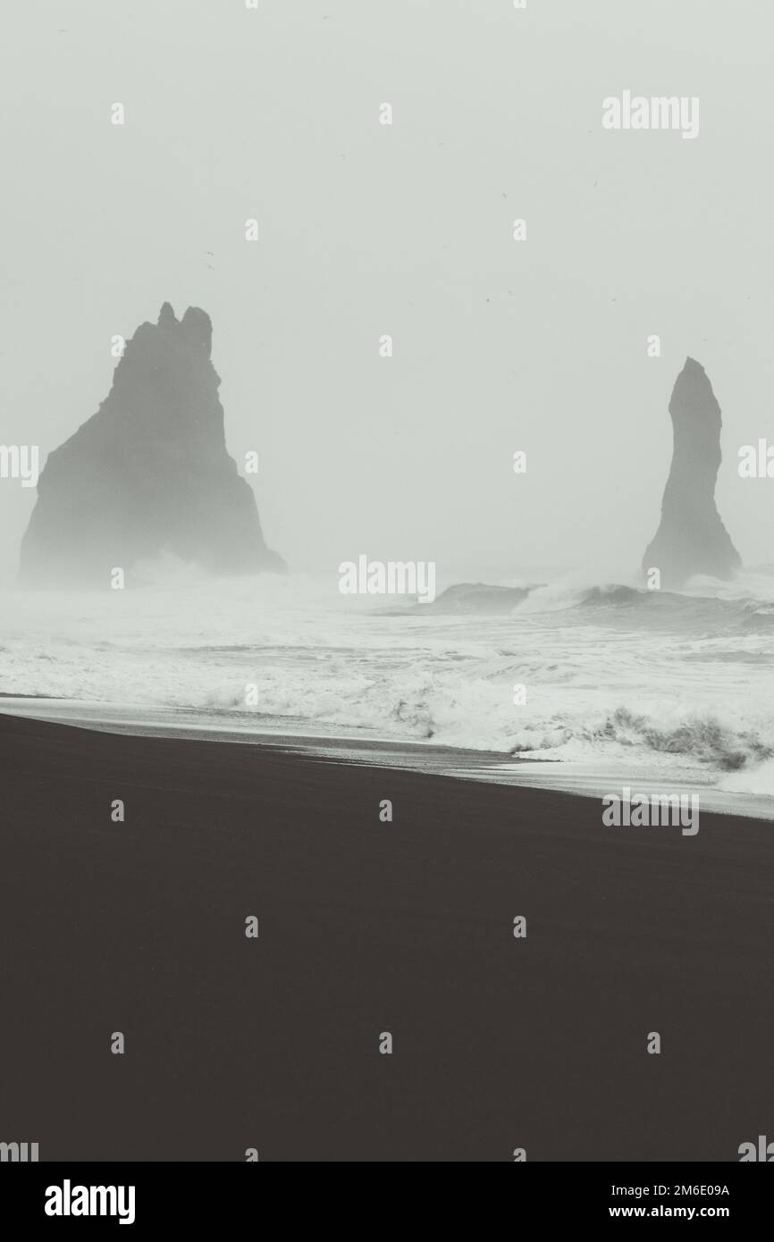 Ancient cliffs in stormy sea monochrome landscape photo Stock Photo - Alamy