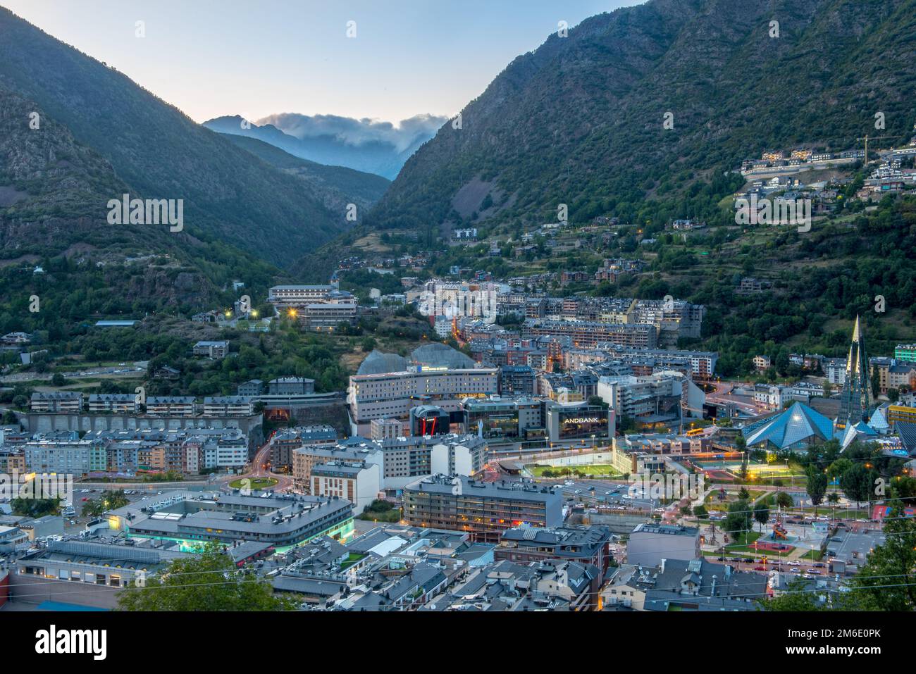 Aerial panoramic cityscape view of Andorra La Vella and Escaldes ...
