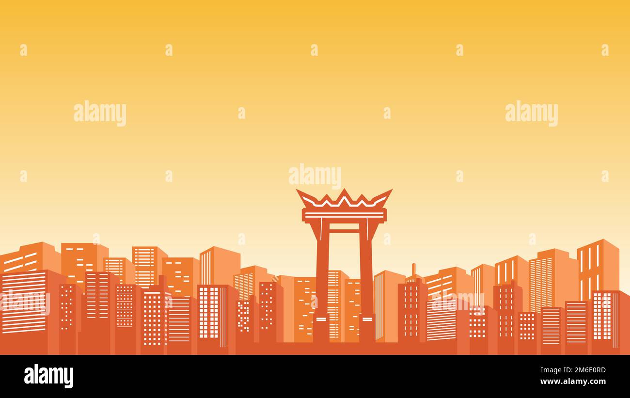 Vector city background reflection of Indonesia giant swing next to ...