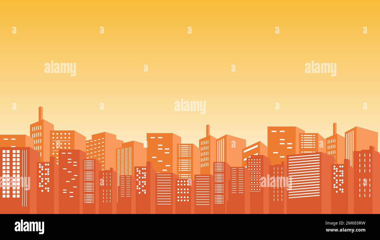 City background with many buildings with yellow sky view. City vector ...
