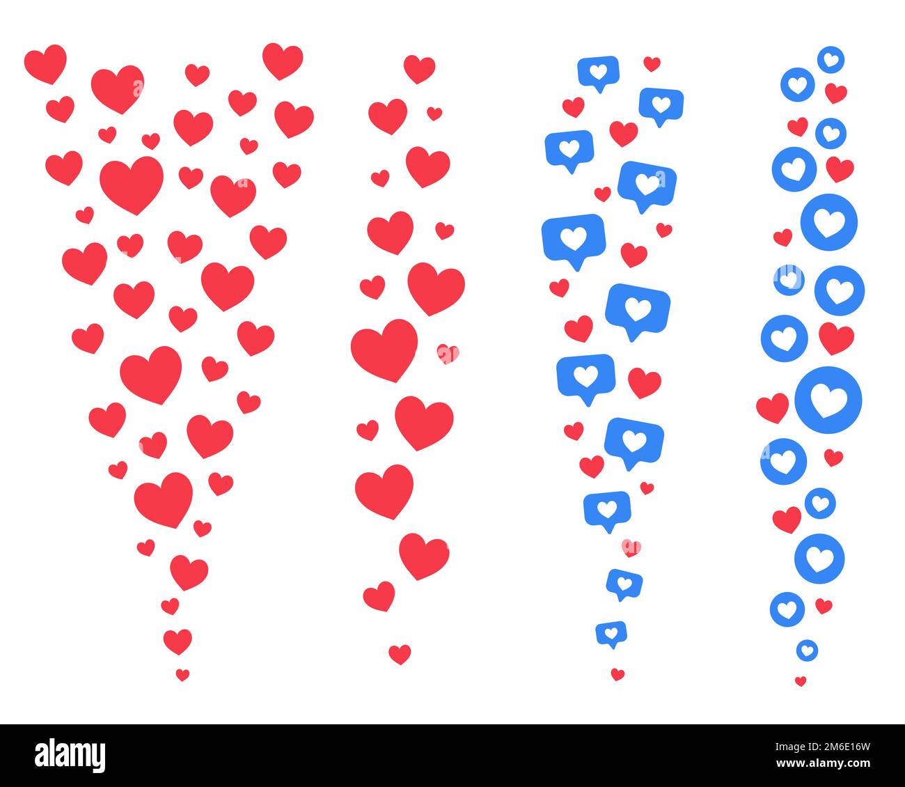 Flying hearts stream. Love likes emotions for social media. Positive ...