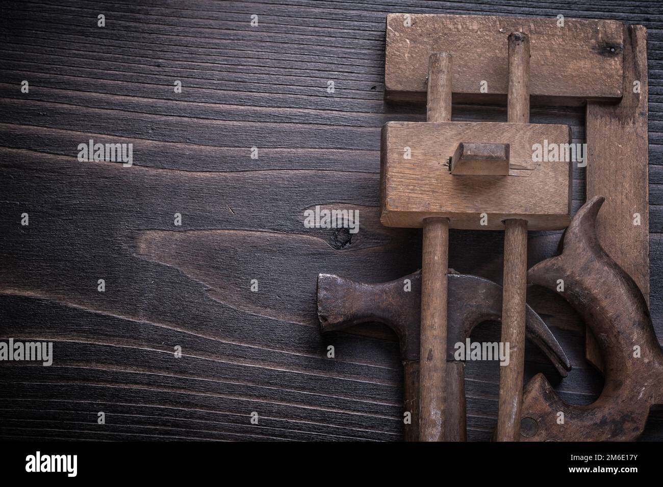 Composition of hand saw marking gauge claw hammer square ruler Stock ...