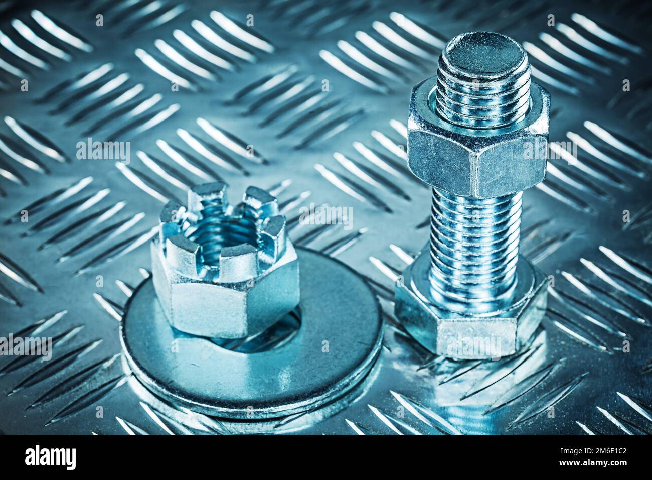 Construction bolts nuts on corrugated metal sheet Stock Photo - Alamy