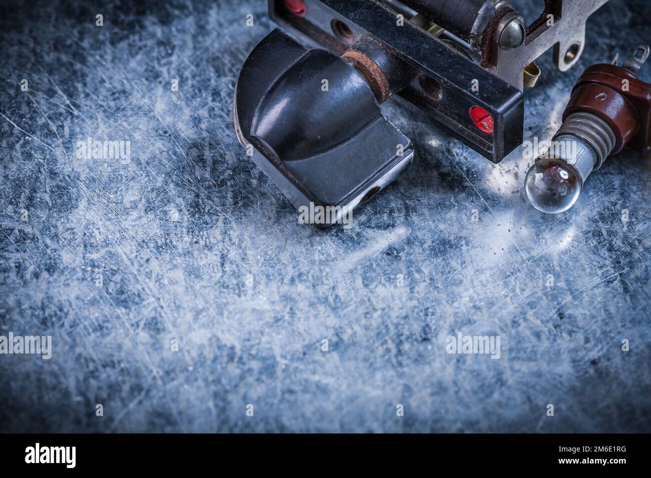 Electric resistor lamp on metallic background copyspace vintage ...