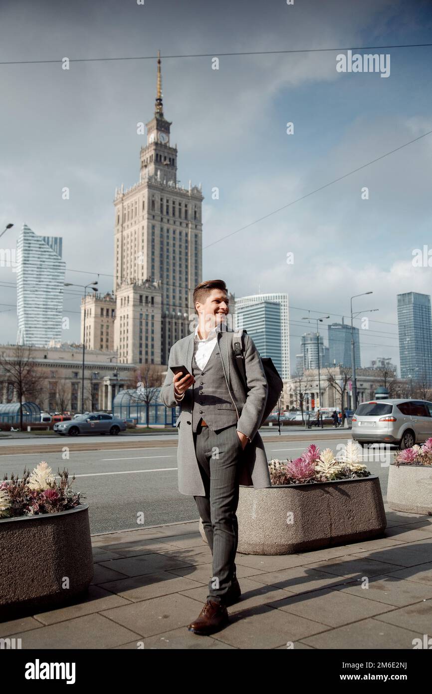 Happy business people, working outside, entrepreneur and work freedom ...