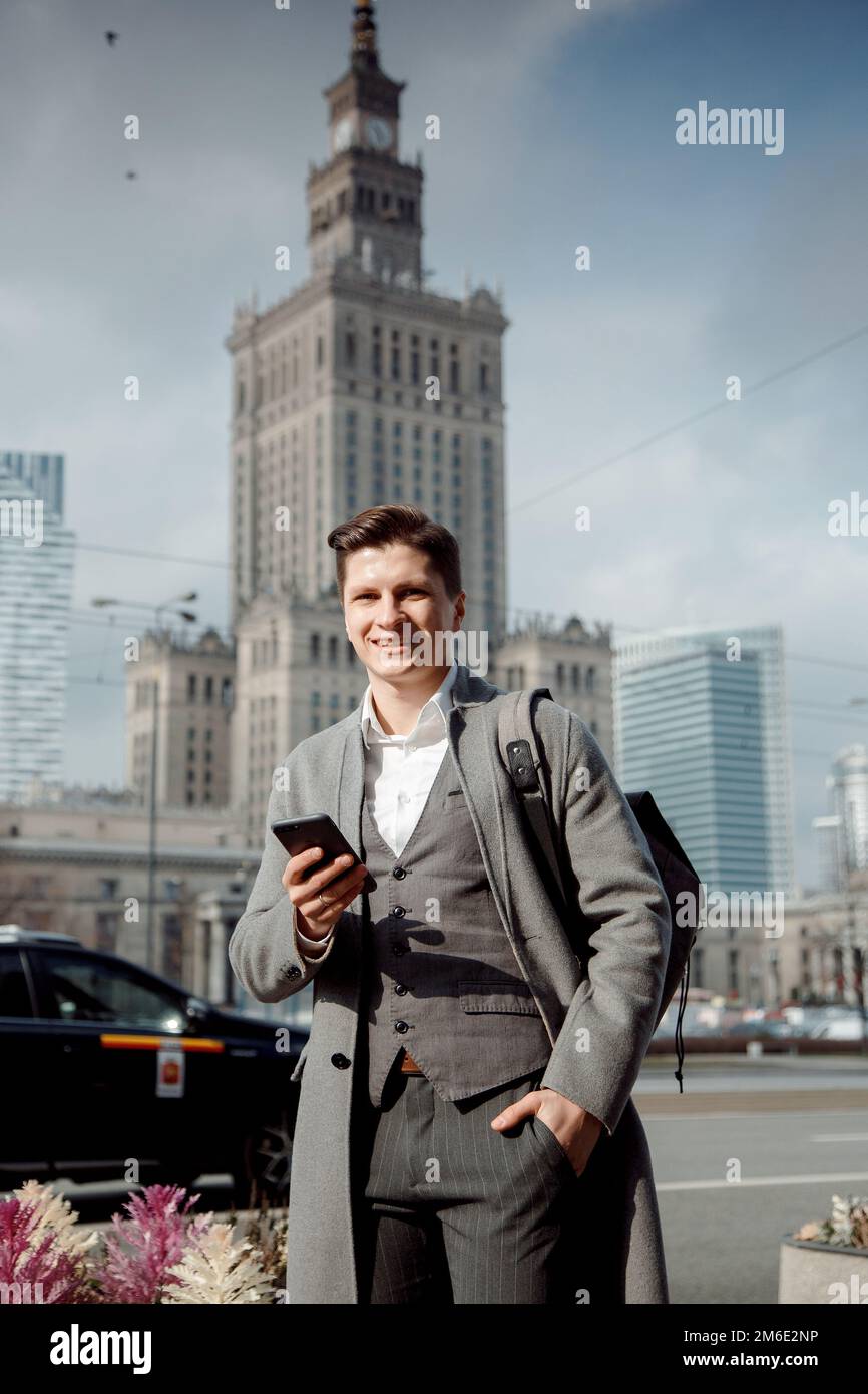 Happy business people, working outside, entrepreneur and work freedom ...