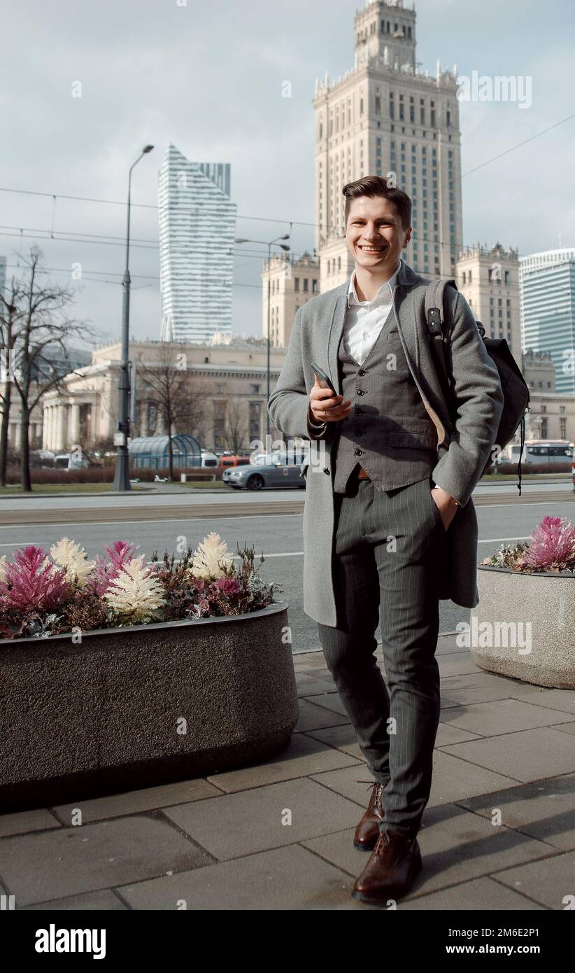 Happy business people, working outside, entrepreneur and work freedom ...