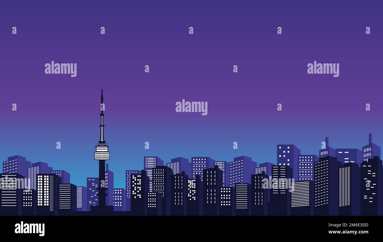 downtown high rise building background with beautiful view of purple ...