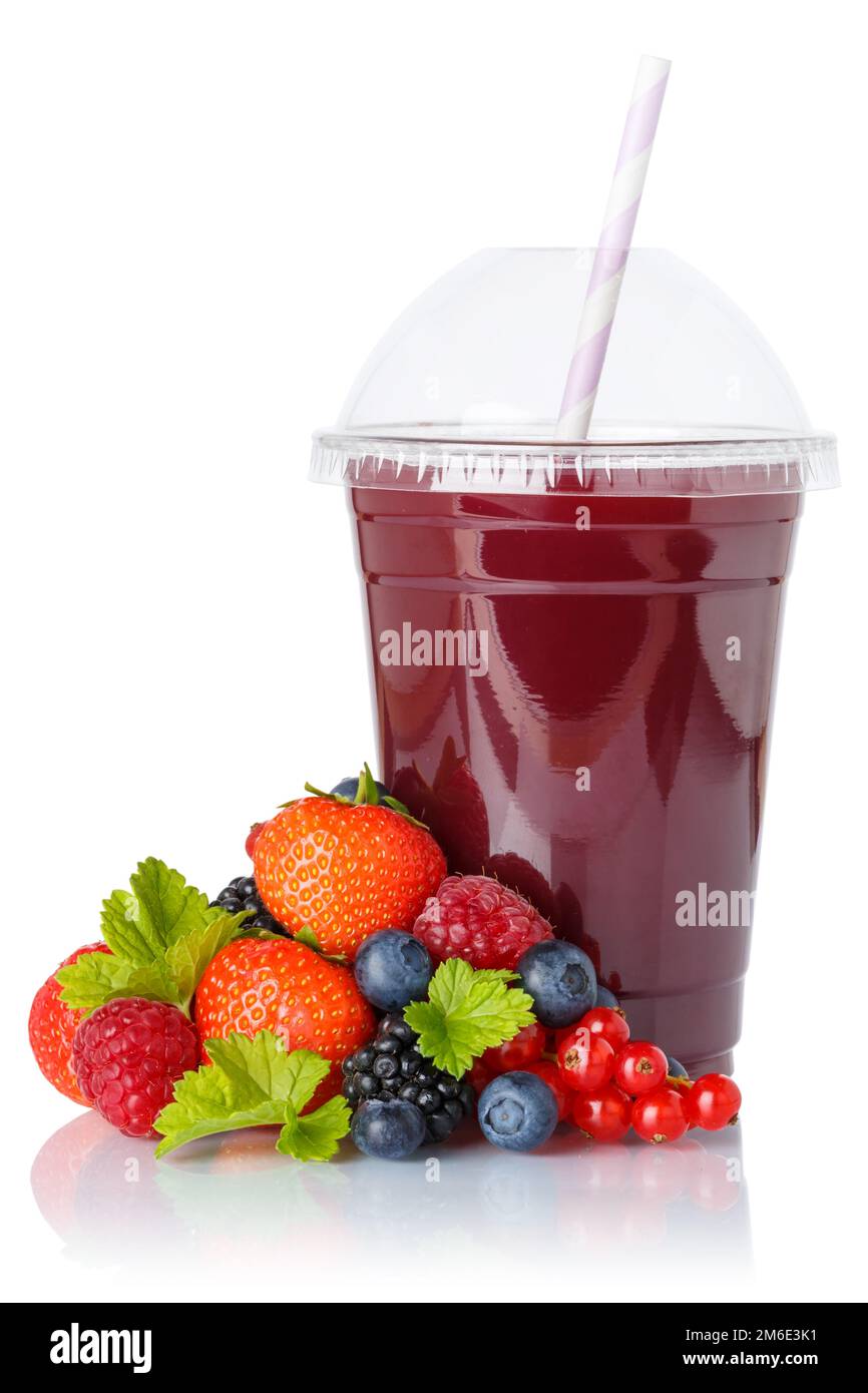 Berry smoothie fruit juice drink wild berries in a cup isolated on ...