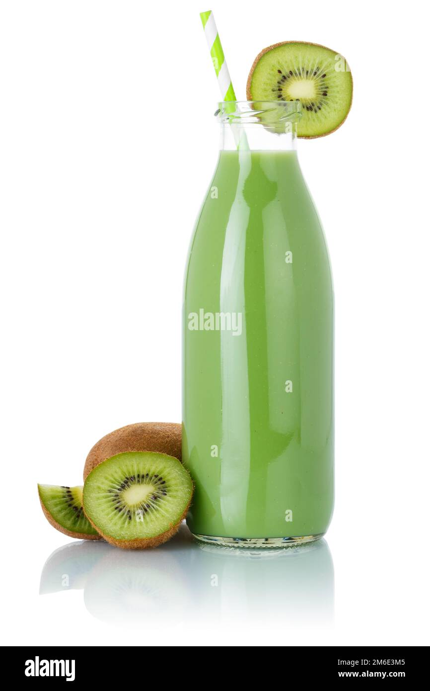 Kiwi Green Smoothie Fruit Juice Drink Straw Kiwis In A Bottle Isolated