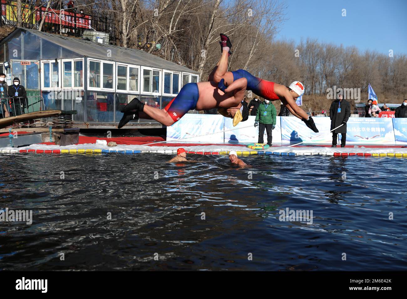 Winter swimmers gathered on the bank of the Hun River for a fancy ...