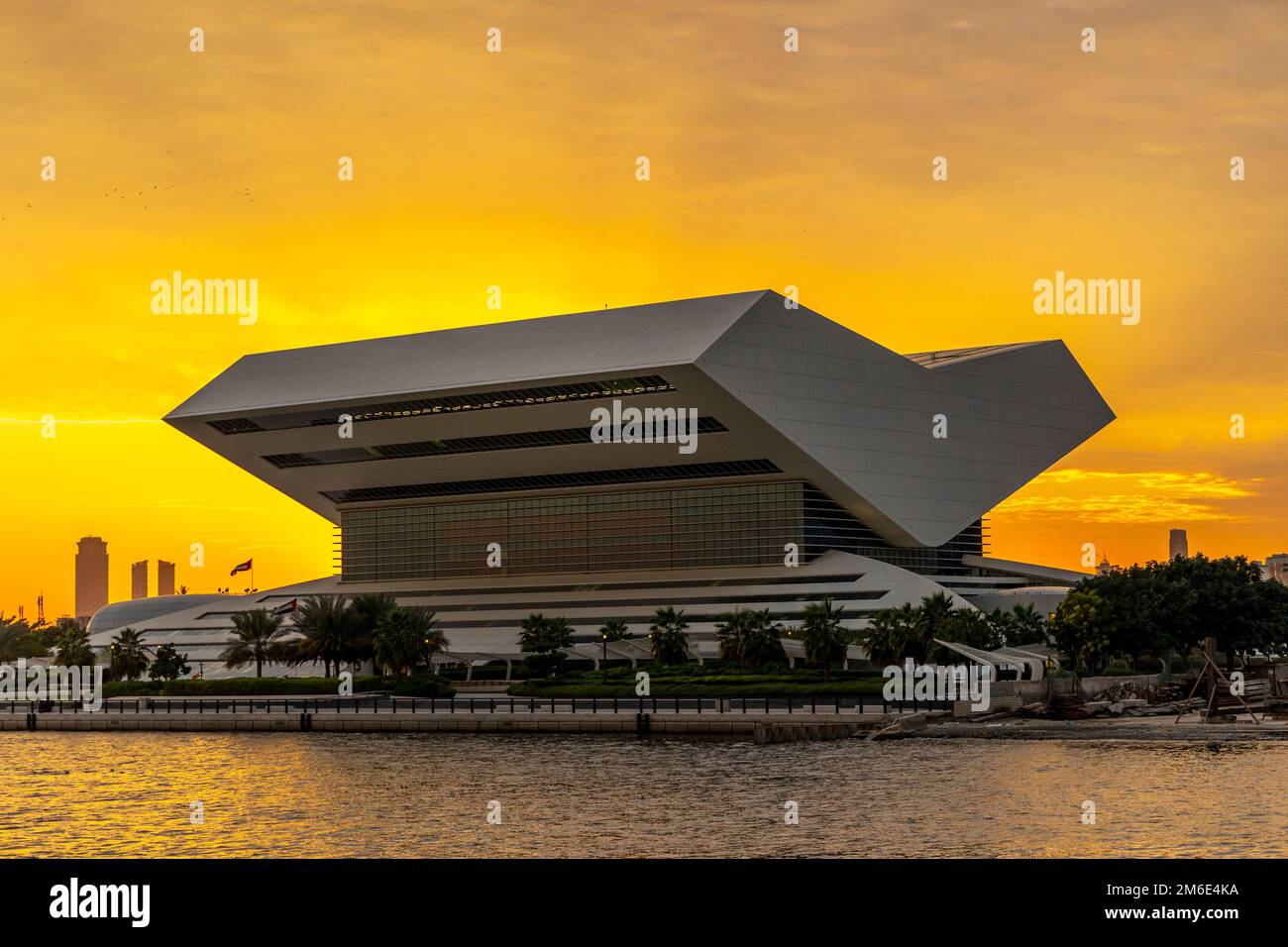 Sunset at Dubai Festival city. New building of Sheikh Muhammad Bin ...