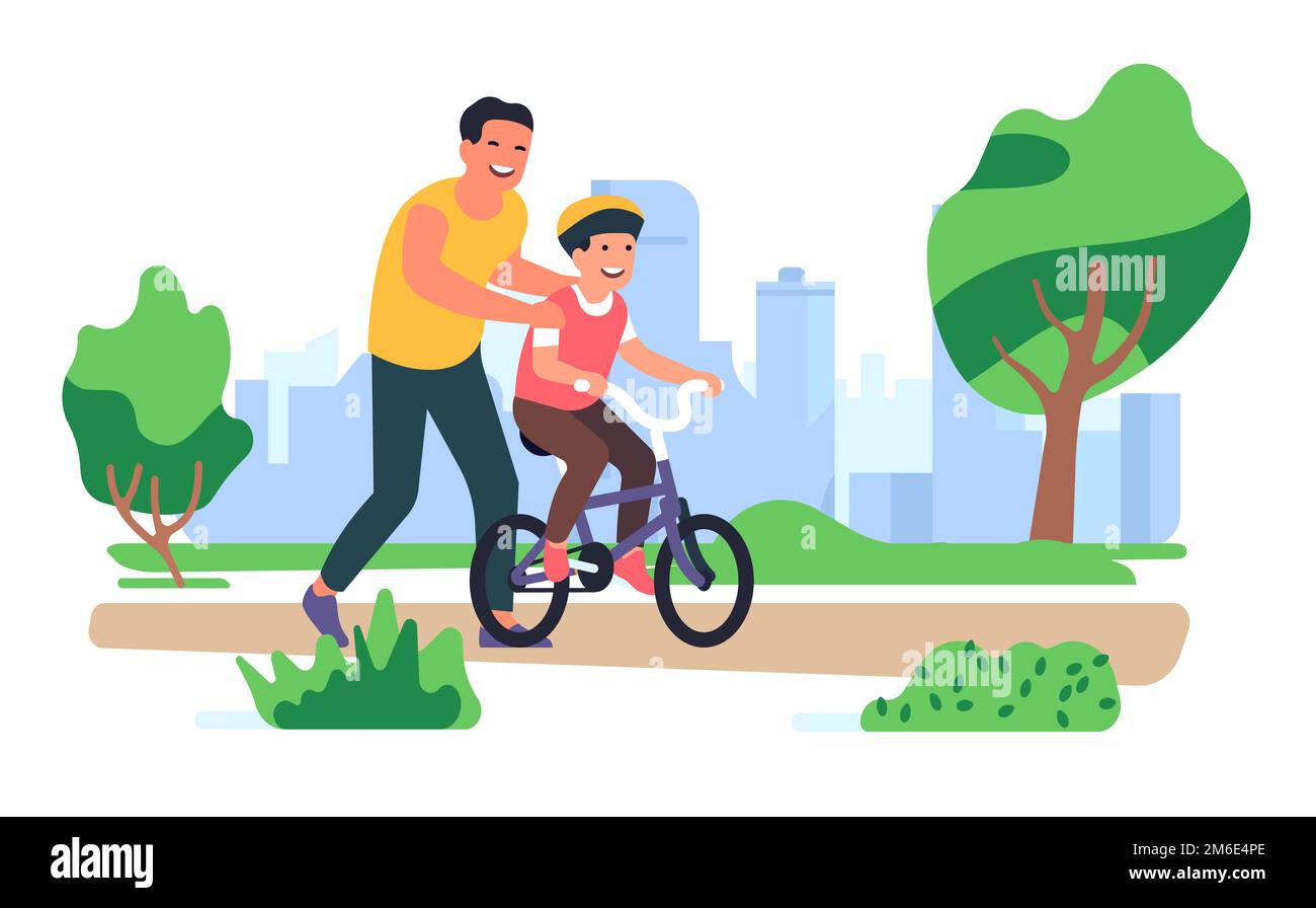 Father and boys ride bicycle in park Cut Out Stock Images & Pictures - Alamy