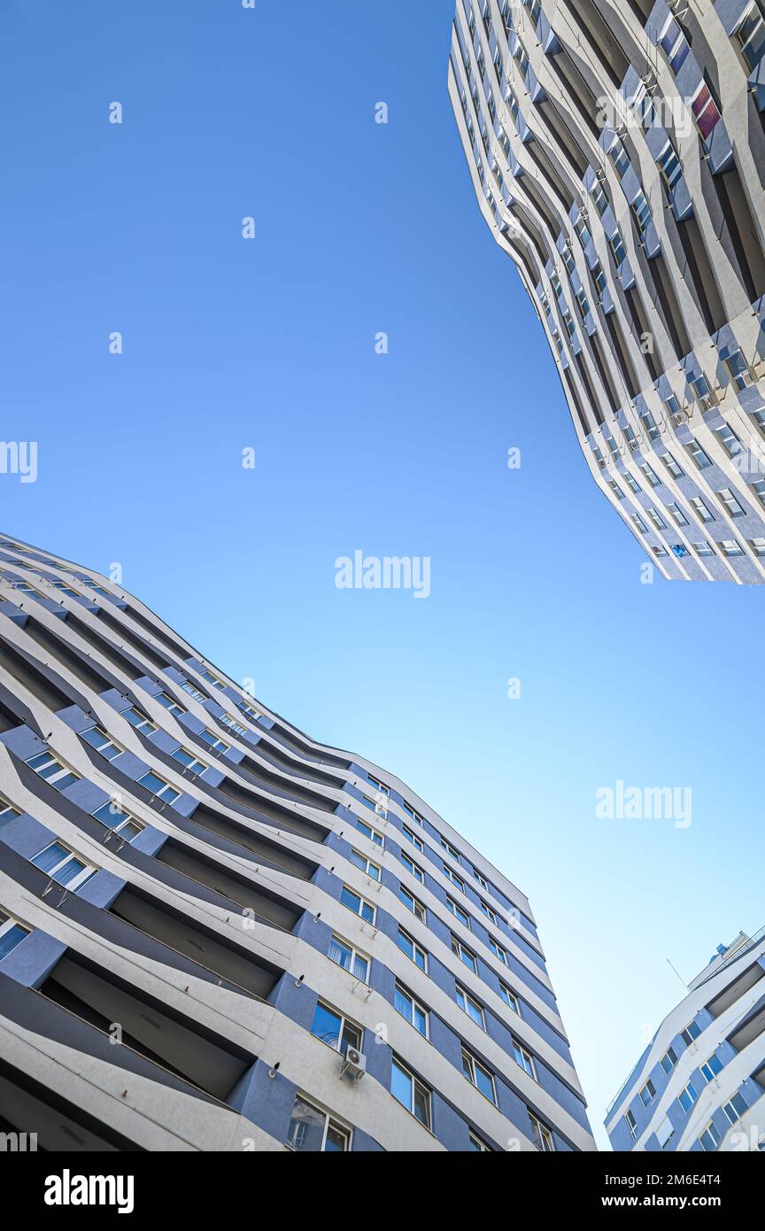 Wide angle shot of new apartments buildings exterior Stock Photo - Alamy
