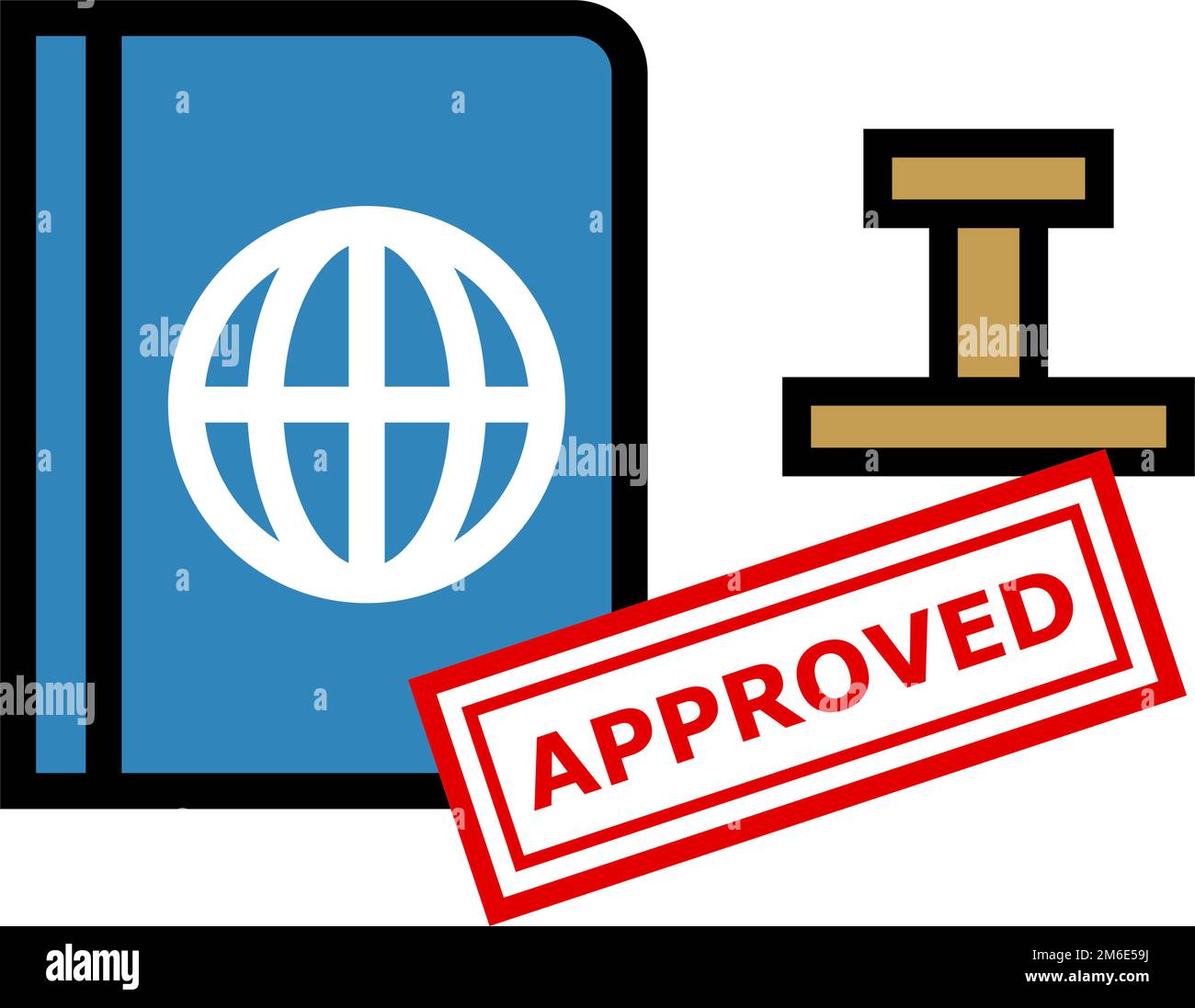 Passport and approved stamp icon. Entry permit. Editable vector Stock ...