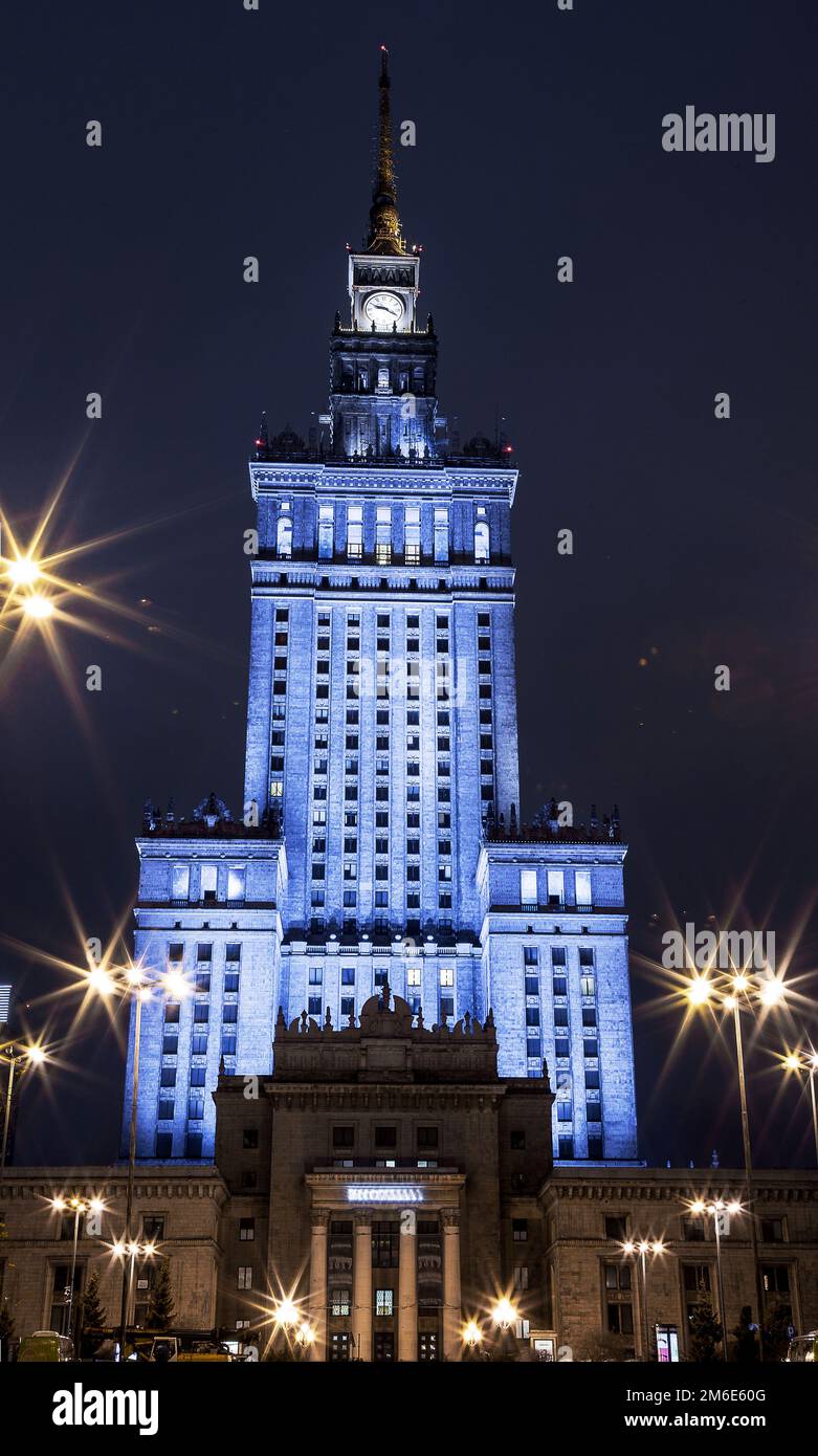 High-rise building. Center of Warsaw Night city. Warszawa. Poland ...