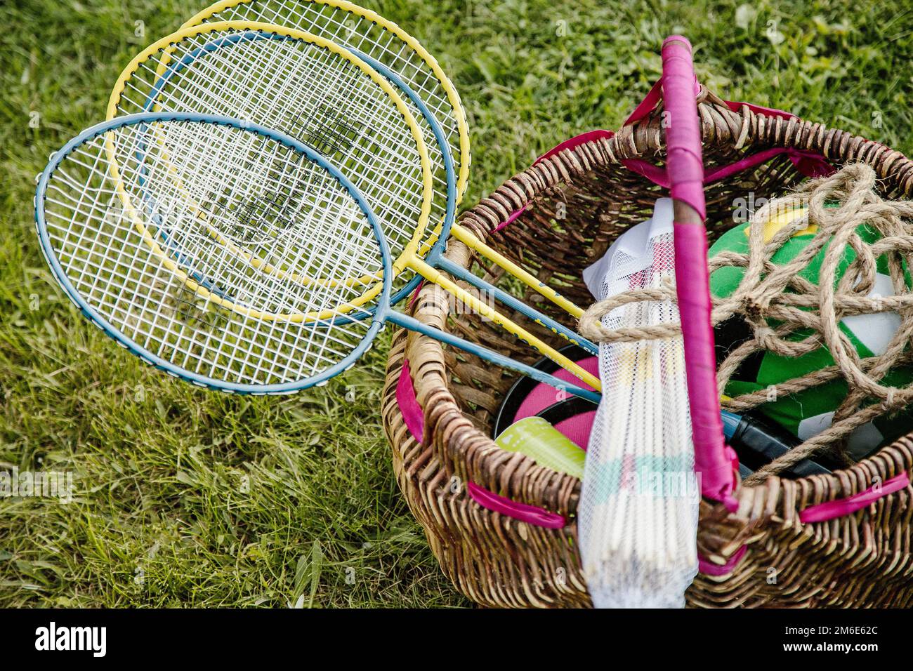 Summer sports header. Badminton rocket. . Accessories for summer sport ...