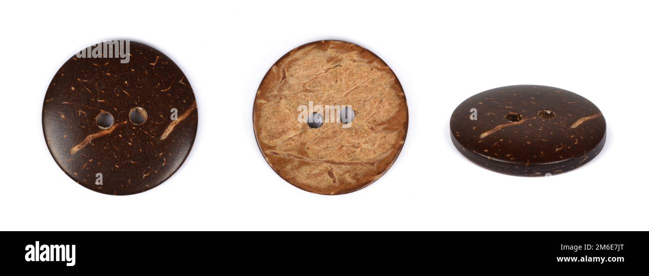 Wood natural buttons isolated, white background Stock Photo - Alamy