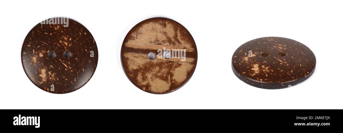 Wood natural buttons isolated, white background Stock Photo - Alamy