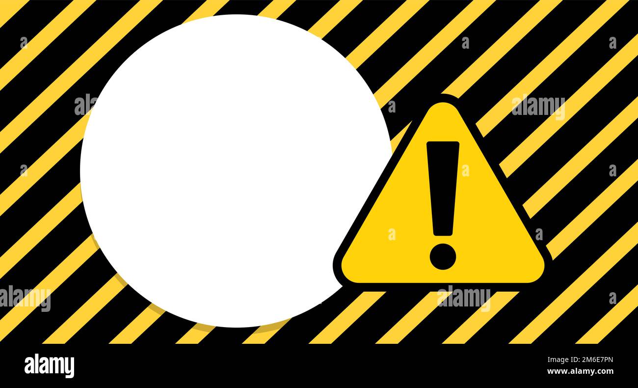 Black and yellow striped background with caution and warning sign ...