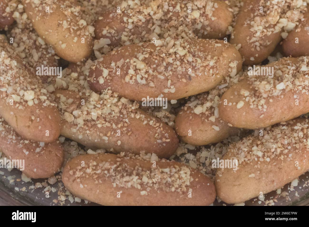 Top down view of traditional honey macaroons. Greek Christmas ...