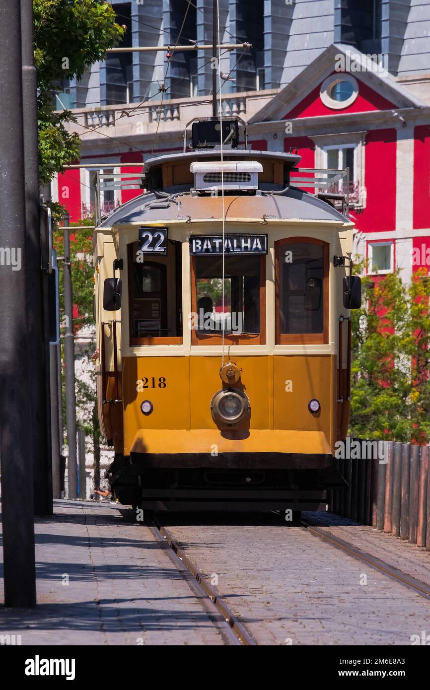 Porto, Portugal - The Iconic Vintage Tram in Batalha Square Stock Photo ...
