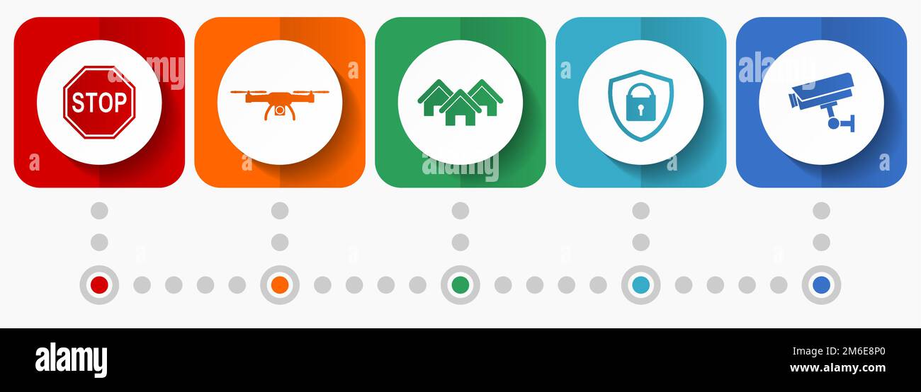 Home security vector icons, cctv system flat design web buttons ...