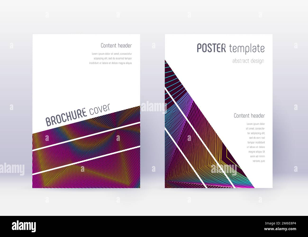 Geometric cover design template set. Rainbow abstract lines on wine red ...