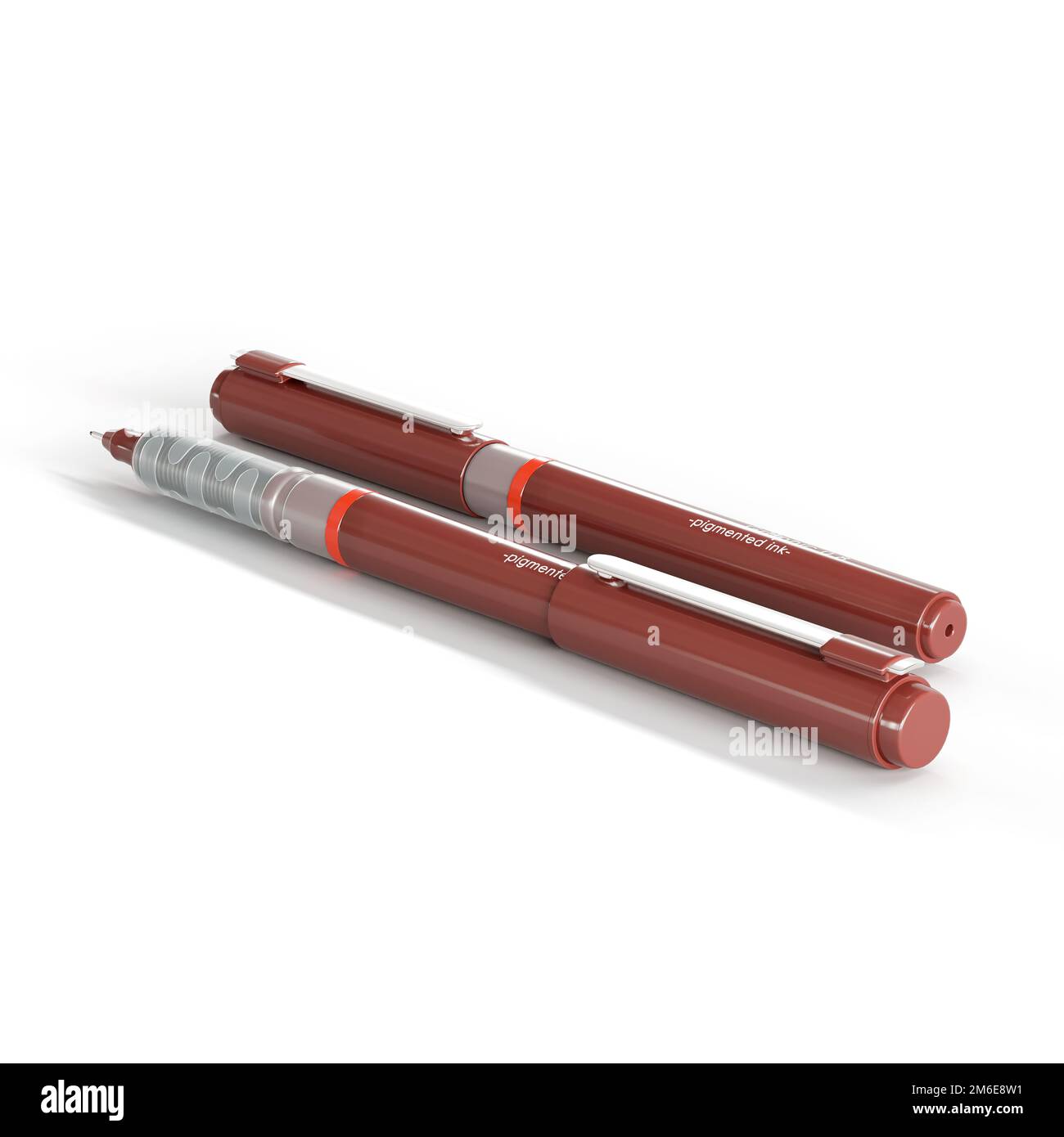 A 3D render of brown gel pens with pigmented ink isolated on a white ...