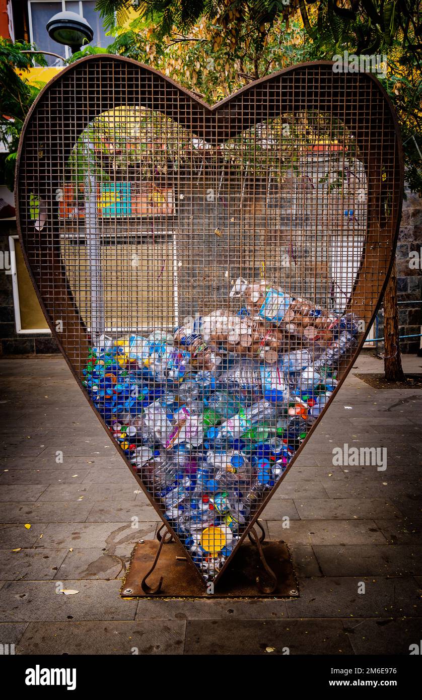 Heart shaped recycling bottle container in Morro Jable, Fuerteventura ...