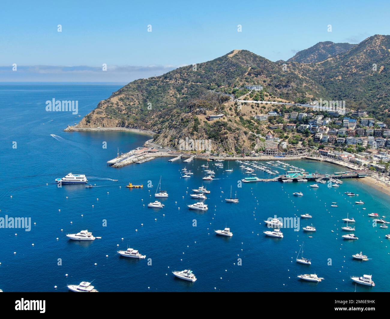 Aerial view of Avalon harbor in Santa Catalina Island, USA Stock Photo ...