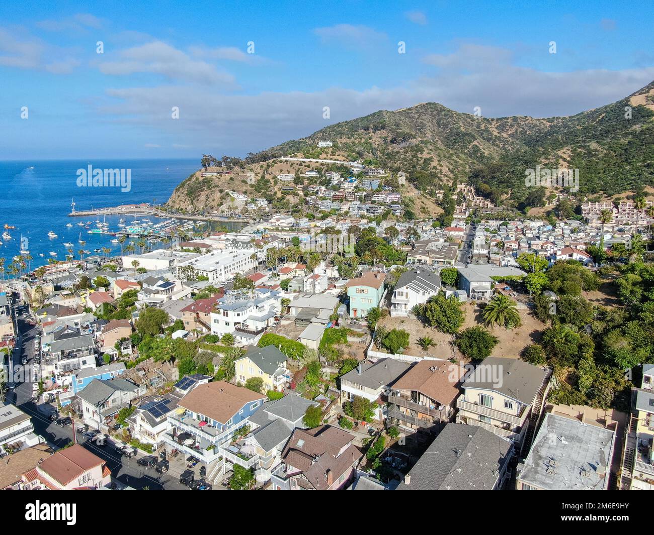 Aerial view of Avalon downtown and bay in Santa Catalina Island, USA ...