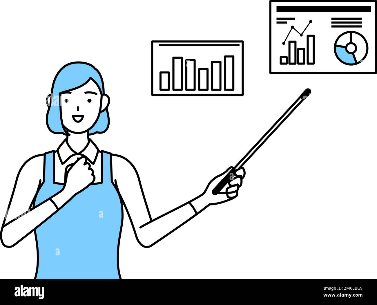 A woman in an apron analyzing a performance graph Stock Vector Image ...