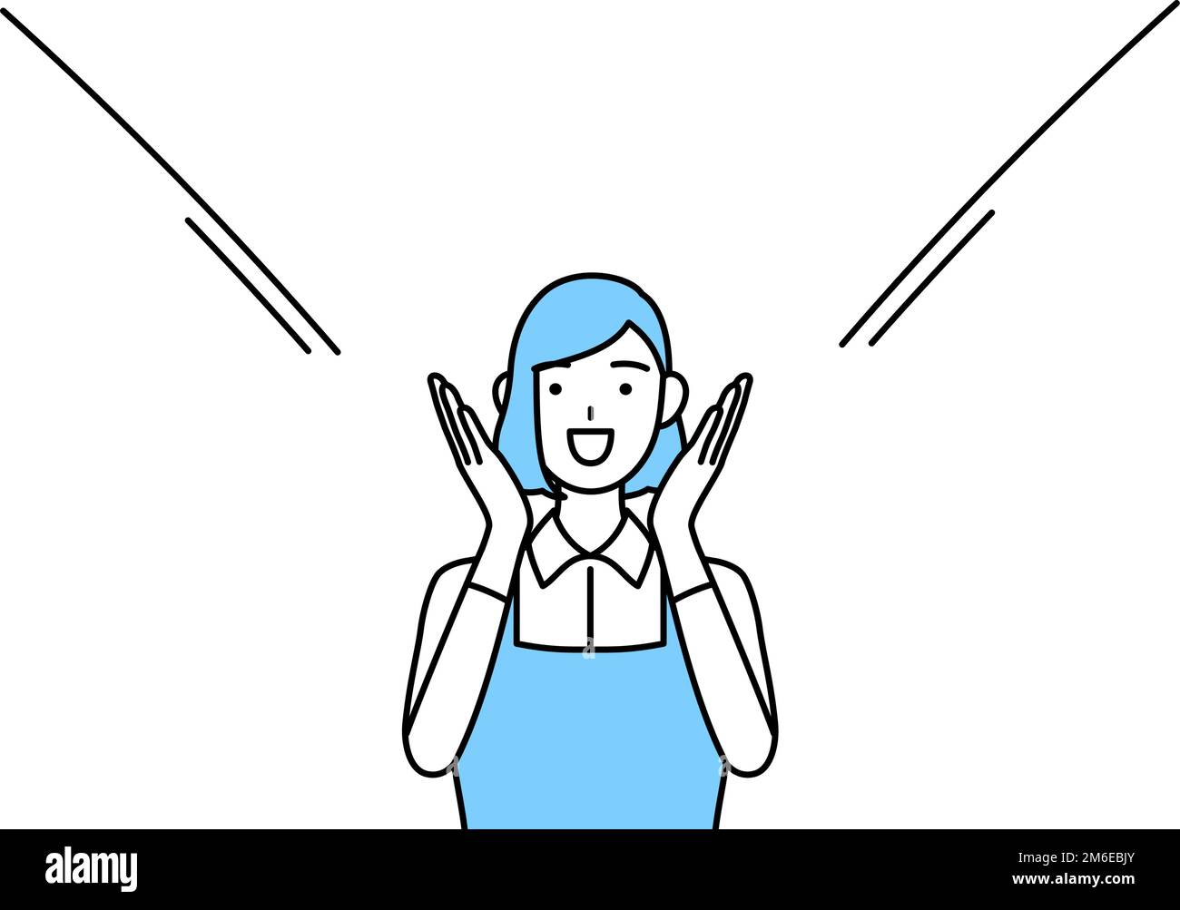 A woman in an apron calling out with his hand over his mouth Stock ...